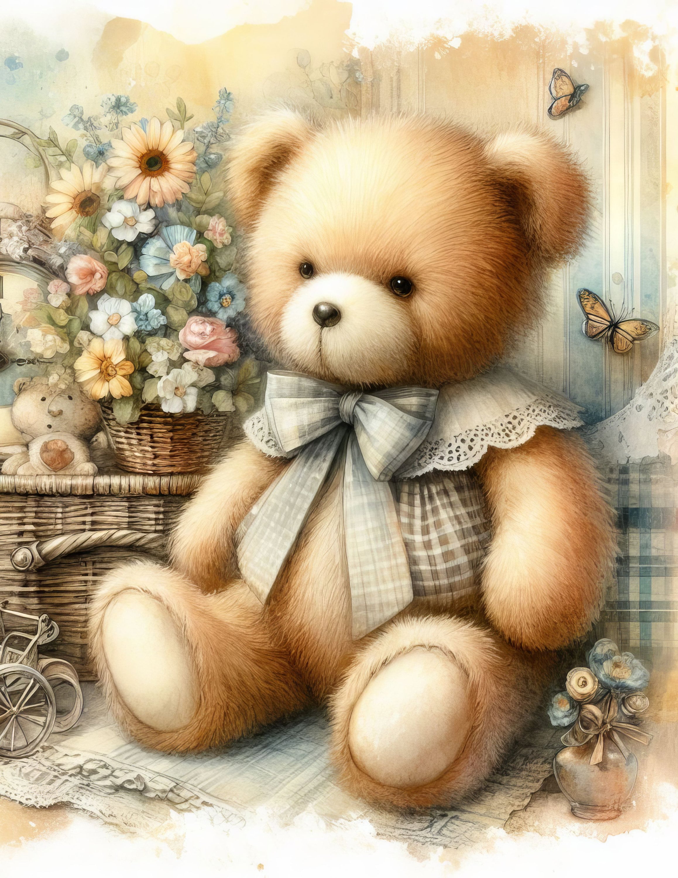 Vintage Teddy Bear Clipart Bundle 10 High Res Watercolor Jpgs for Junk ...