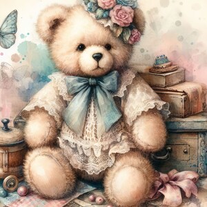 Vintage Teddy Bear: Clip Art, 10 High Res Watercolor Jpgs, Junk ...