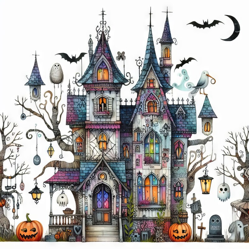 Haunted House Clip Art - Etsy