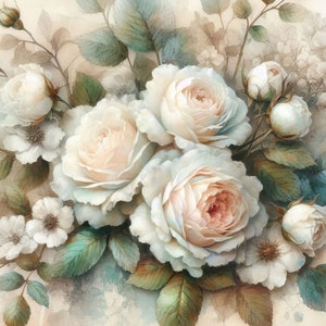 Vintage White Roses Clipart Bundle 10 High Res Watercolor Jpgs for Junk ...