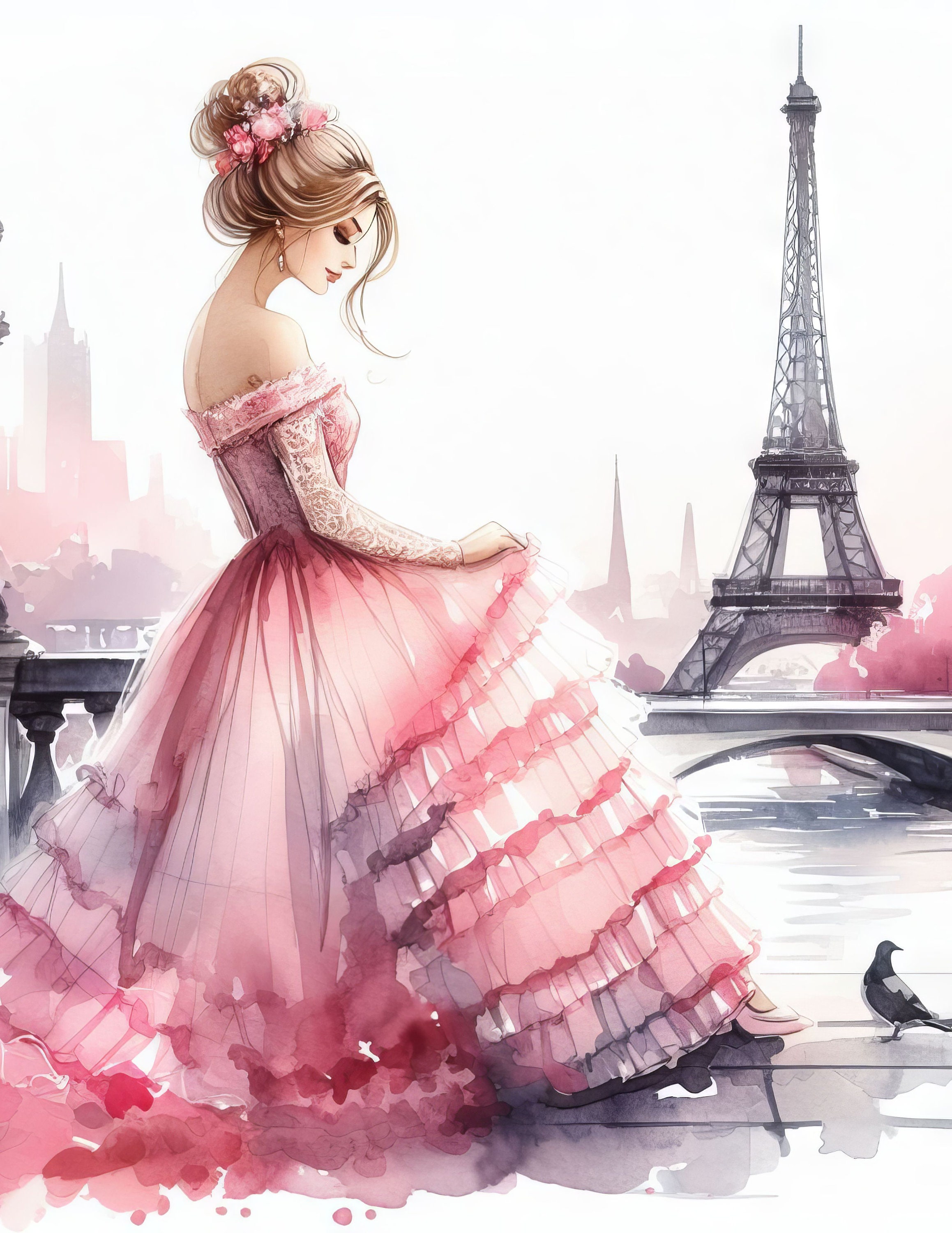 Paris in Pink Clip Art Kit 10 High Res Watercolor Jpgs for Junk ...