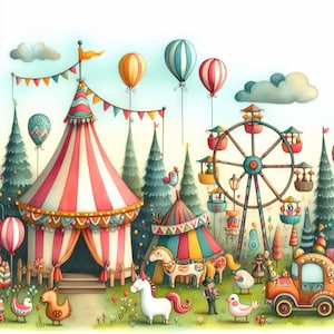 Whimsical Carnival Clip Art Bundle 10 High Res Watercolor Jpgs for Junk ...