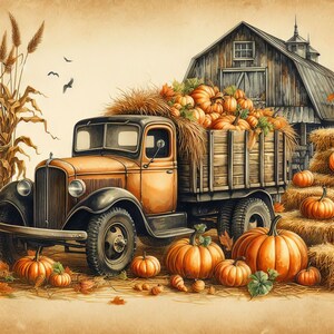 Vintage Farm Truck in Fall Clip Art 10 High Res Watercolor Jpgs for ...