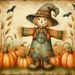 Whimsical Scarecrow in Pumpkin Patch: Clip Art, 10 High Res Watercolor ...