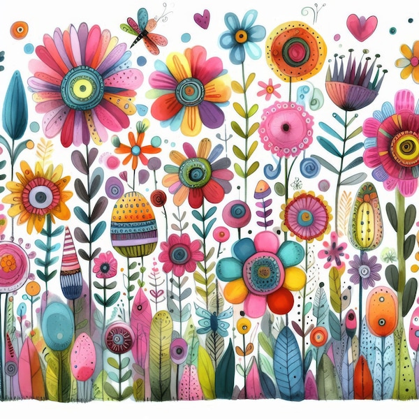 Whimsical Flower Art - Etsy