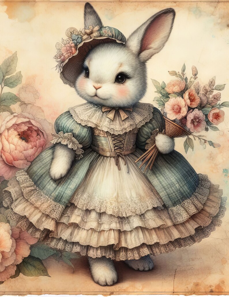 Victorian Lady Bunnies: Clip Art Bundle 10 High Res Watercolor Jpgs for ...