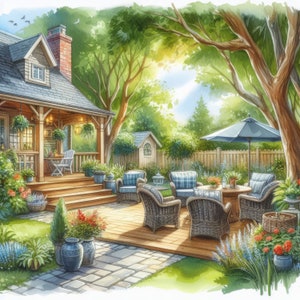 Summer Backyard Clip Art 10 High Res Watercolor Jpgs for Junk ...