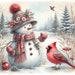 Snowman in Red With Cardinal Clip Art Bundle 10 High Res Watercolor ...