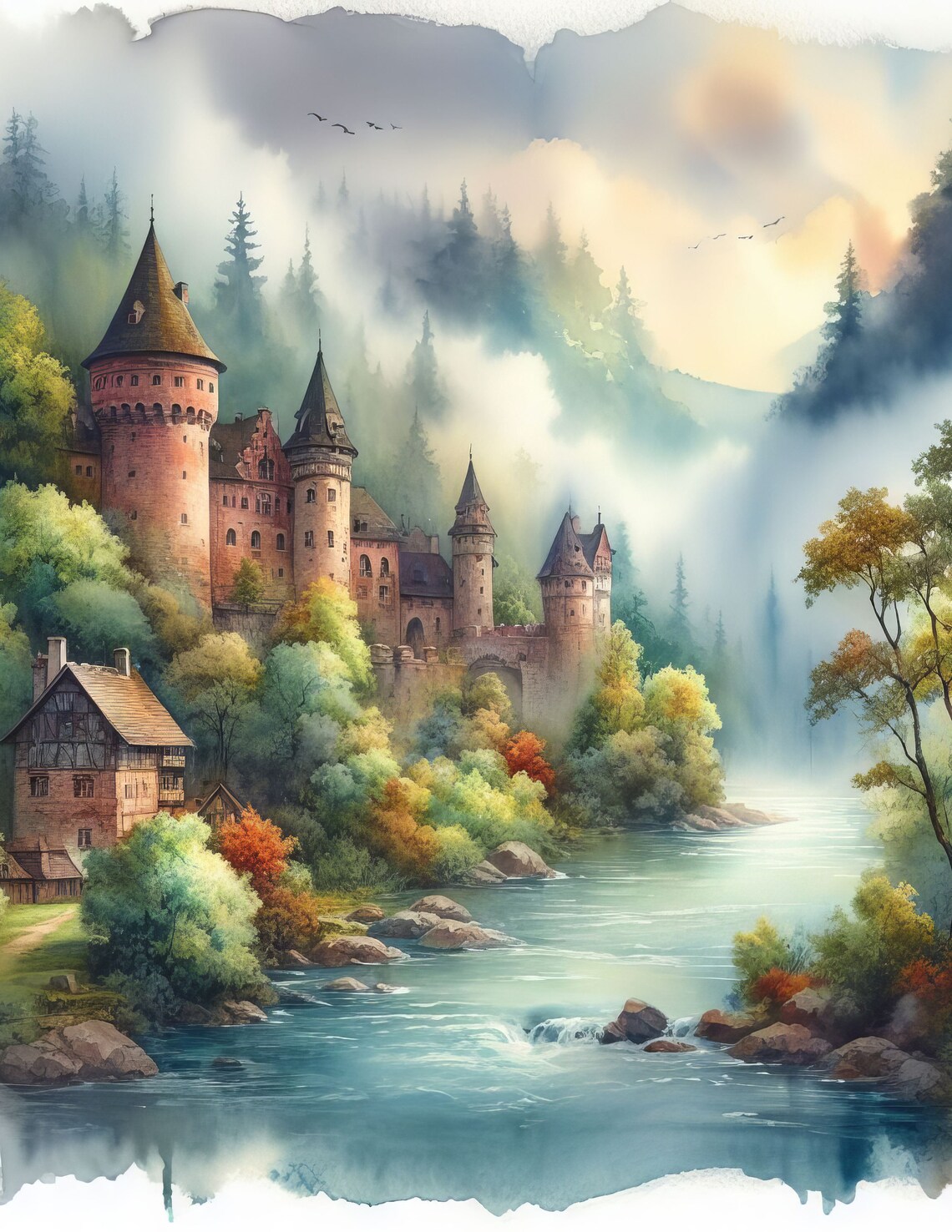 Fall Castle: Clip Art, 10 High Res Watercolor Jpgs, Junk Journaling ...