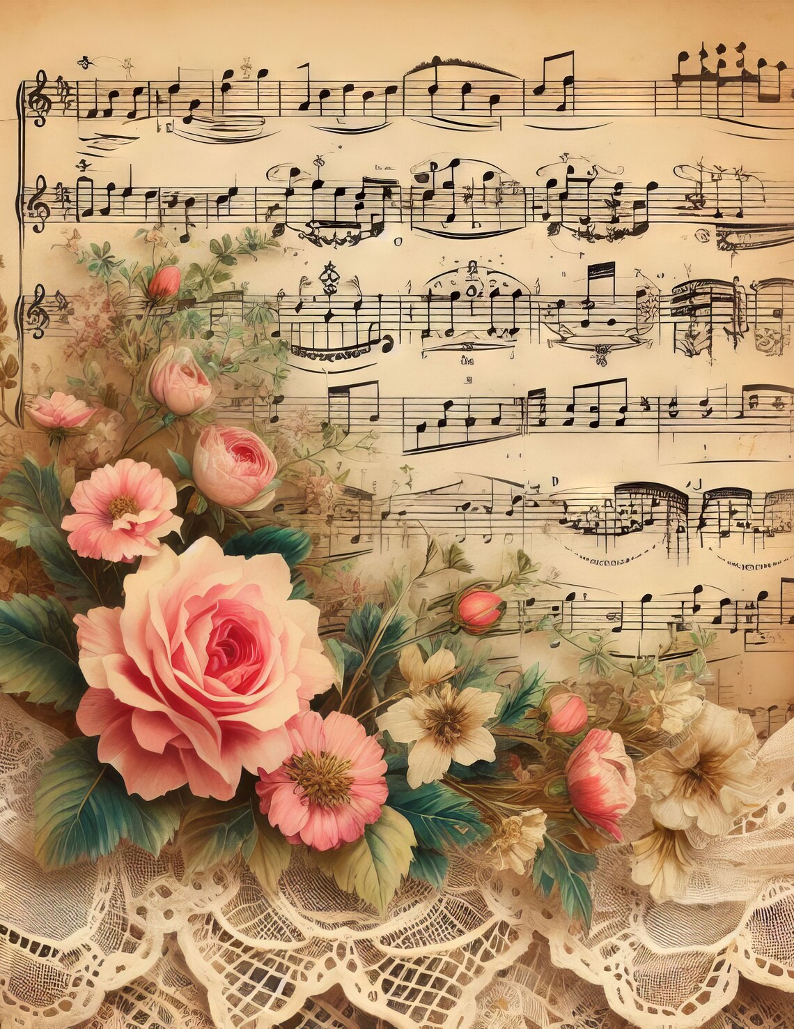 Shabby Chic Sheet Music Clip Art Bundle 10 High Res Watercolor Jpgs for ...