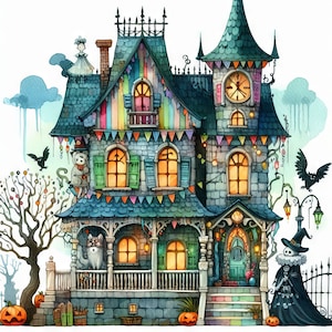 Whimsical Haunted House: Clip Art Bundle 10 High Res Watercolor Jpgs ...