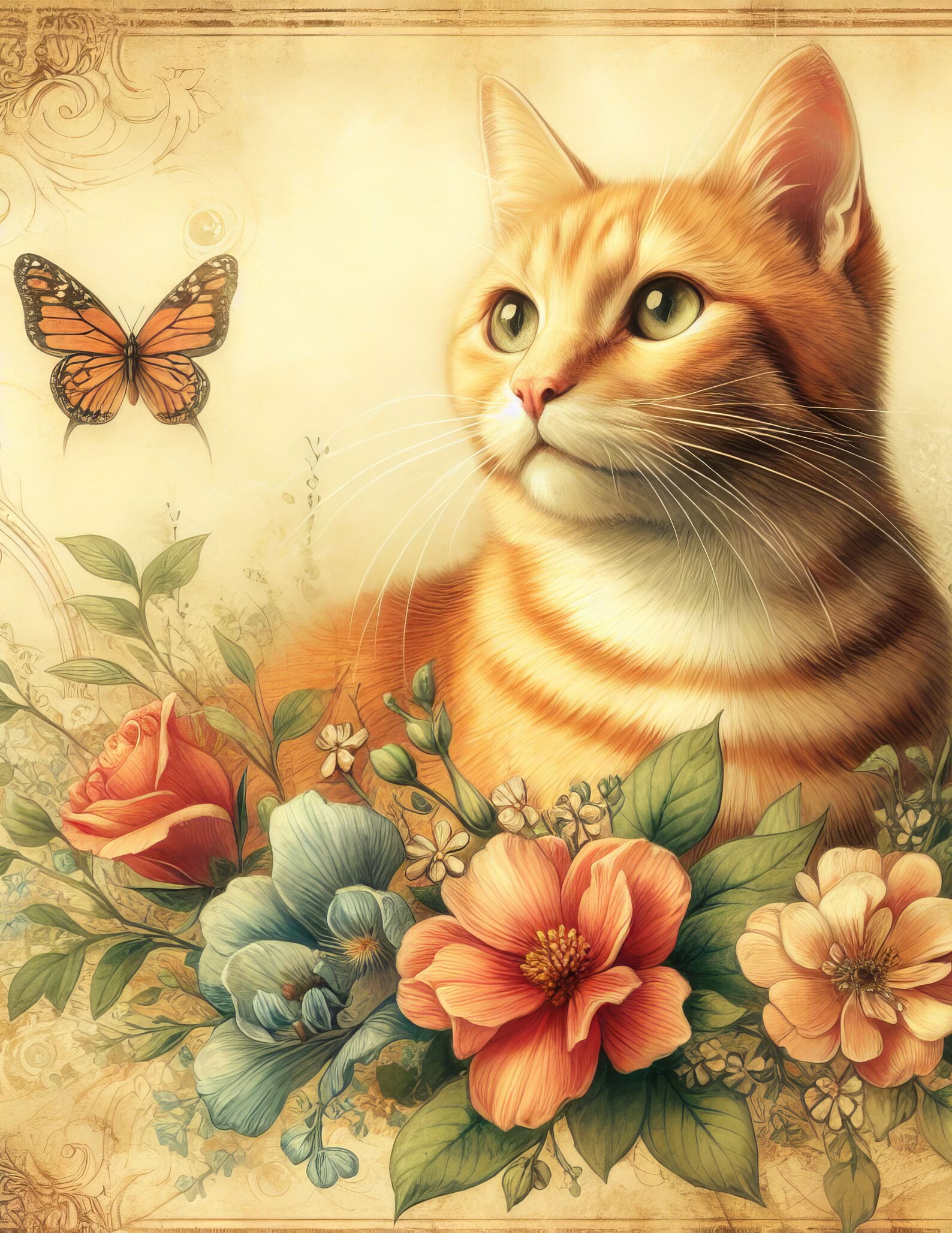 Orange Tabby Cat: 10 High Res Watercolor Jpgs, Junk Journaling ...