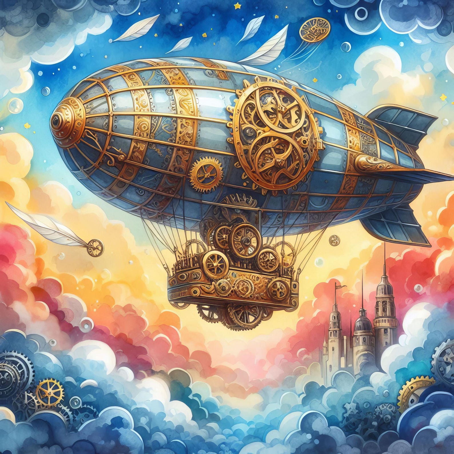 Steampunk Blimp: 10 High Res Watercolor Jpgs, Junk Journaling, Card ...