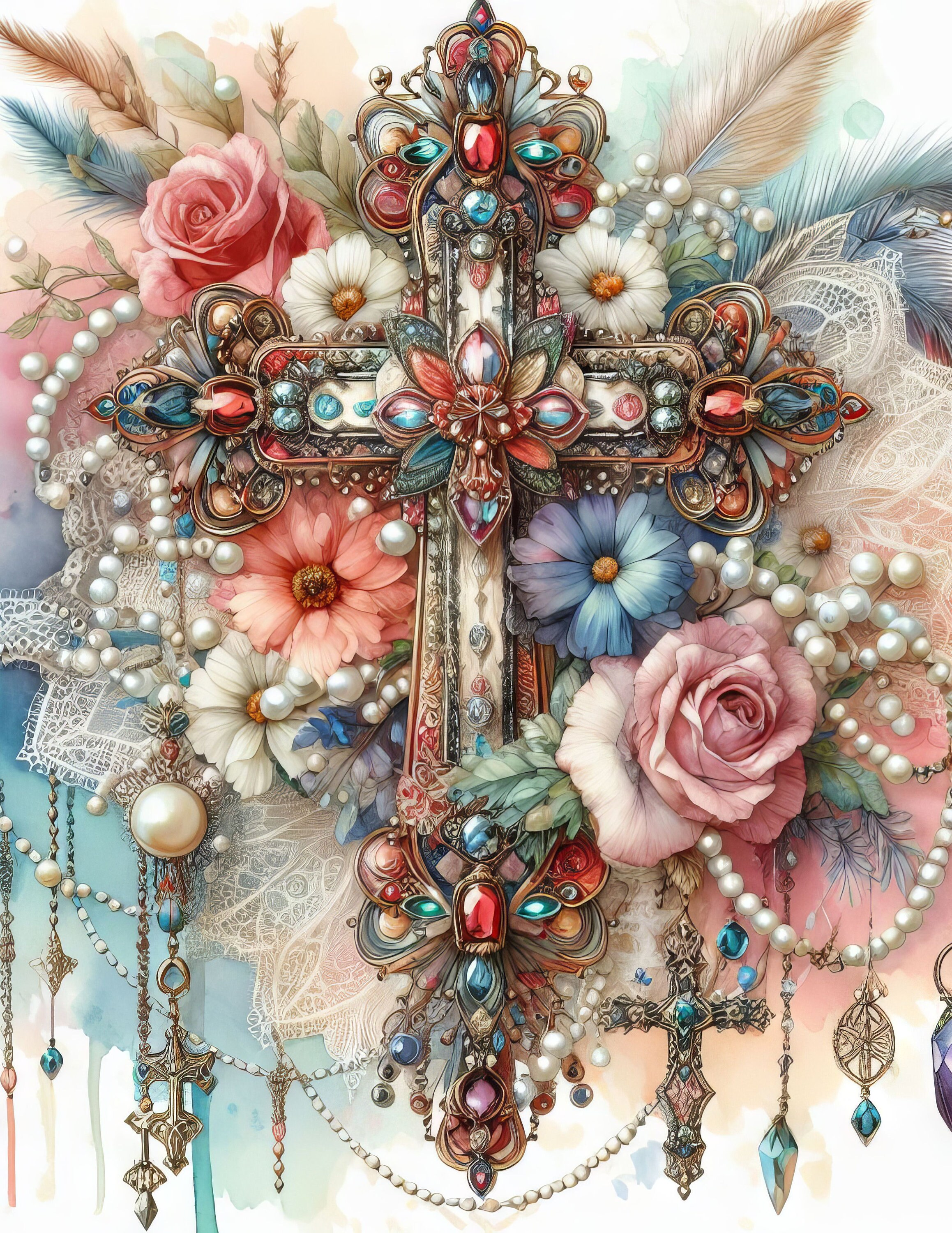 Boho Cross: Clip Art Bundle 10 High Res Watercolor Jpgs for Junk ...