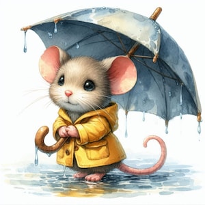 Mouse in the Rain Clip Art 10 High Res Watercolor Jpgs for Junk ...