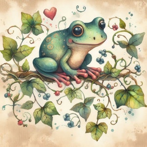 Whimsical Frog Clip Art 10 High Res Watercolor Jpgs for Junk Journaling ...