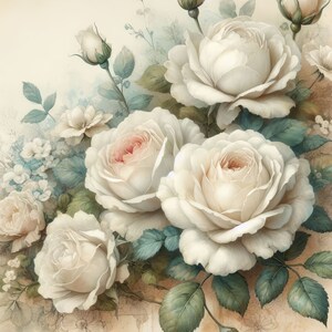 Vintage White Roses Clipart Bundle 10 High Res Watercolor Jpgs for Junk ...