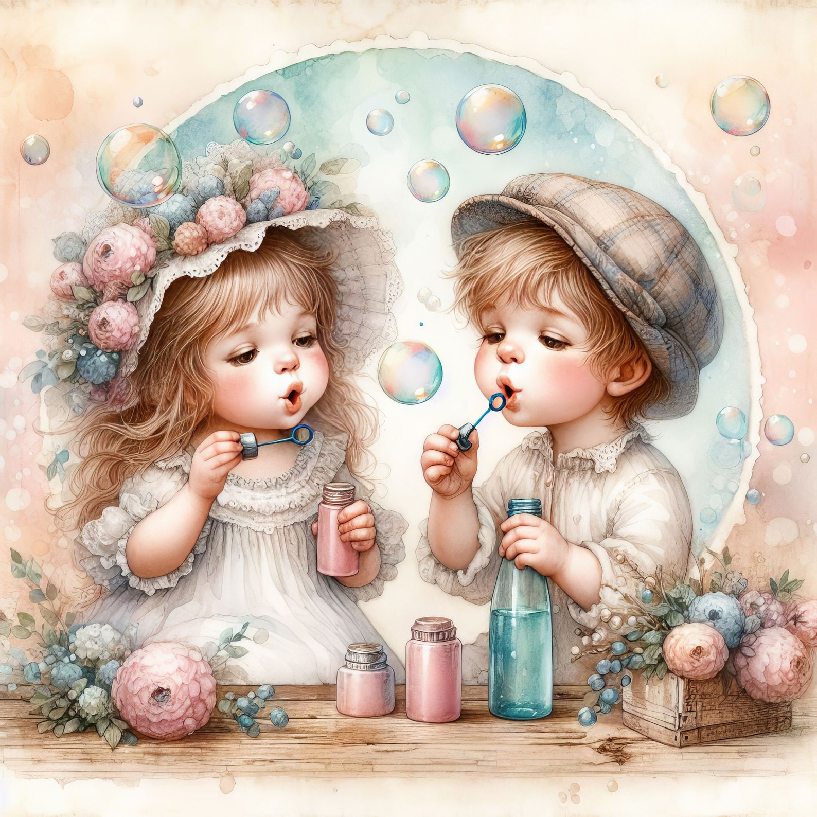 Blowing Bubbles: Clip Art, 10 High Res Watercolor Jpgs, Junk Journaling ...