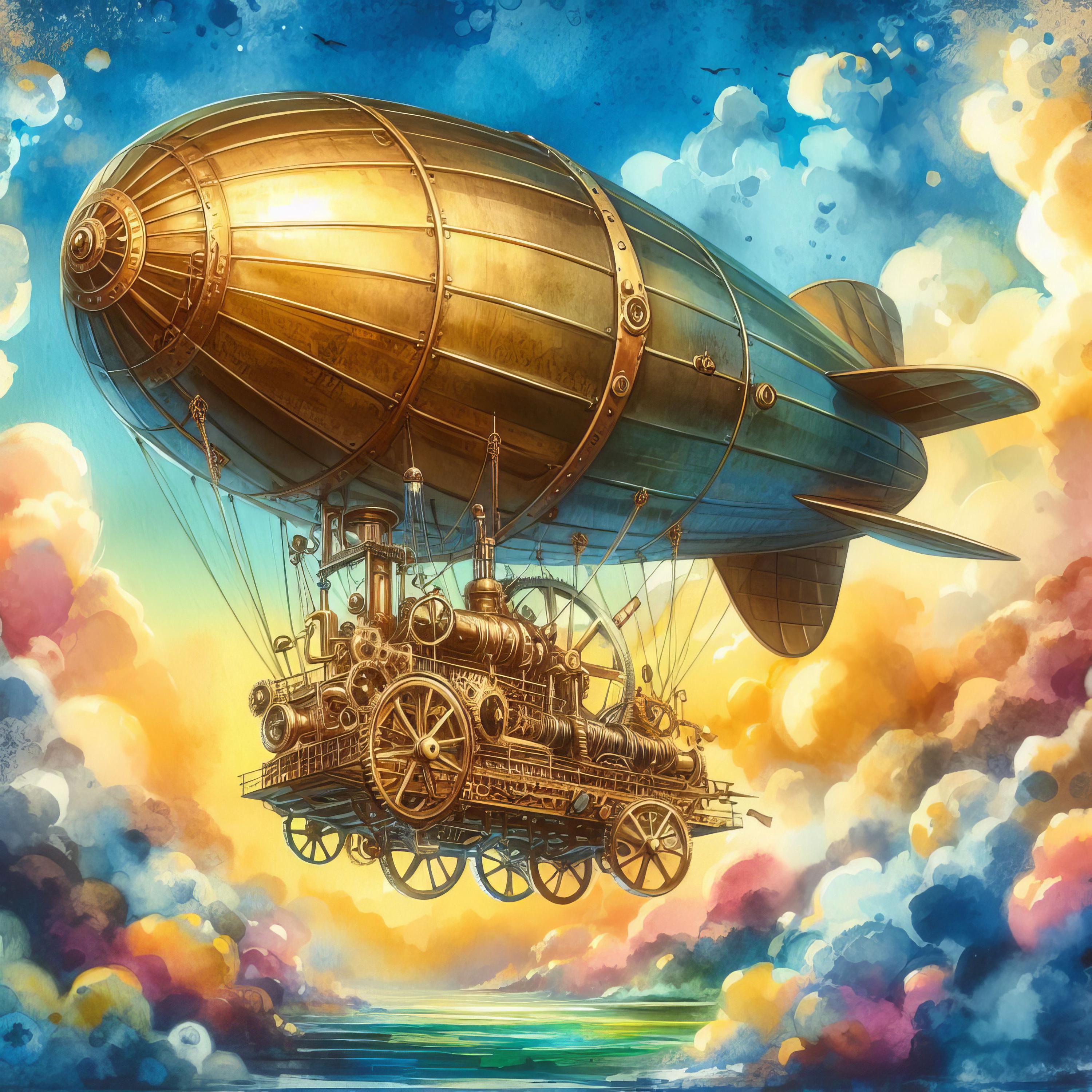 Steampunk Blimp: 10 High Res Watercolor Jpgs, Junk Journaling, Card ...