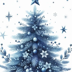 Nordic Blue Christmas Tree Clipart Bundle 10 High Res Watercolor Jpgs ...