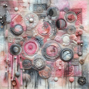 Pink Boho Fabric Collage: 10 High Res Watercolor Jpgs, Junk Journaling ...