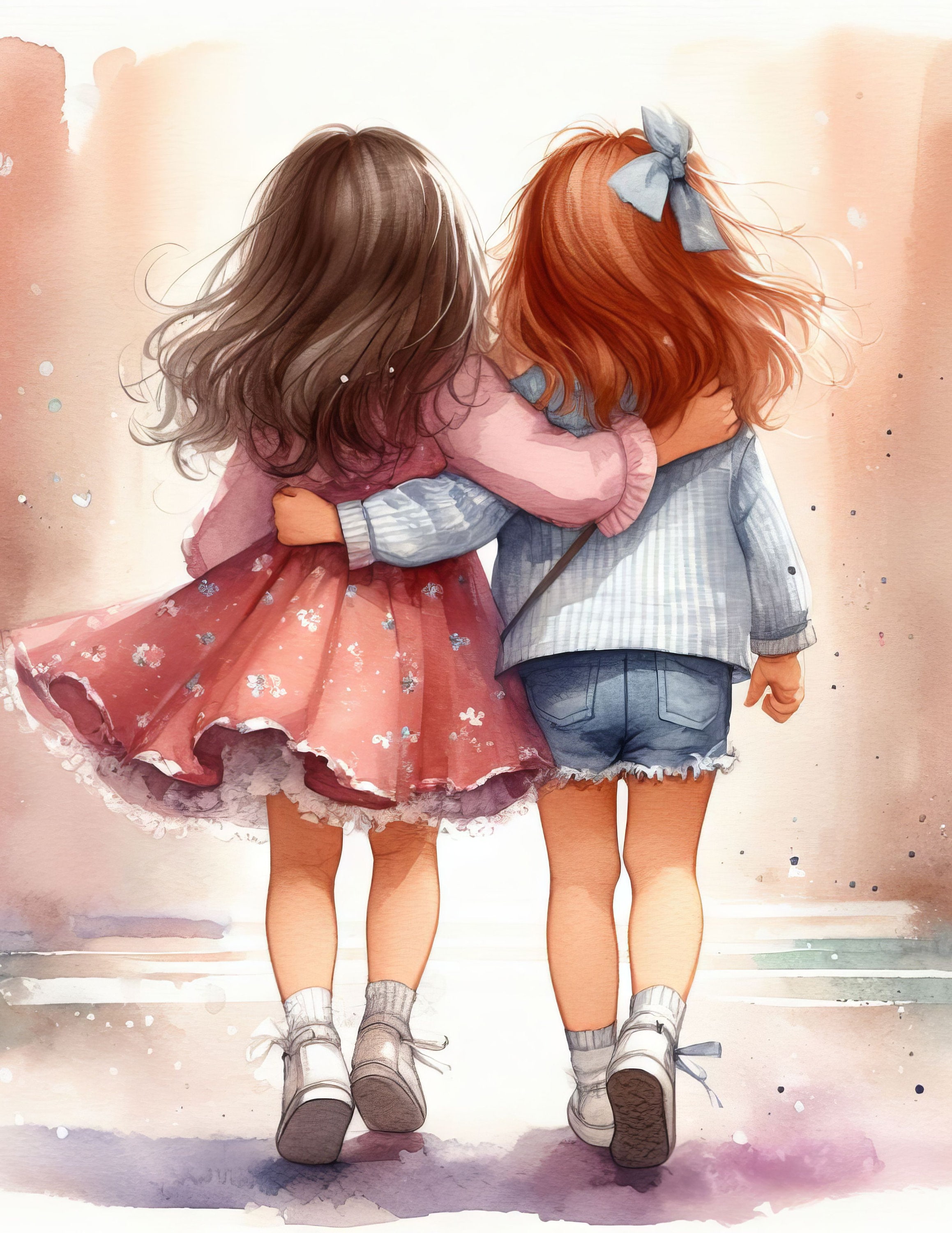 Best Friends Little Girls: Clip Art, 10 High Res Watercolor Jpgs, Junk ...