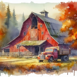 Red Barn in Fall Clip Art 10 High Res Watercolor Jpgs for Junk ...