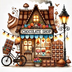 Chocolate Shop Clip Art 10 High Res Watercolor Jpgs Junk Journaling ...