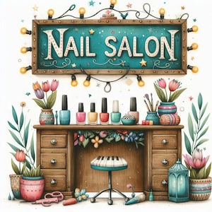 Nail Salon Clip Art 10 High Res Watercolor Jpgs Junk Journaling, Scrapbooking, Card Making ...