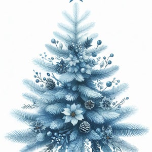 Nordic Blue Christmas Tree Clipart Bundle 10 High Res Watercolor Jpgs ...