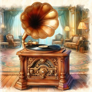 Vintage Victrola Clip Art 10 High Res Watercolor Jpgs for Junk ...