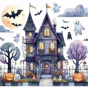 Whimsical Haunted House: Clip Art Bundle 10 High Res Watercolor Jpgs ...