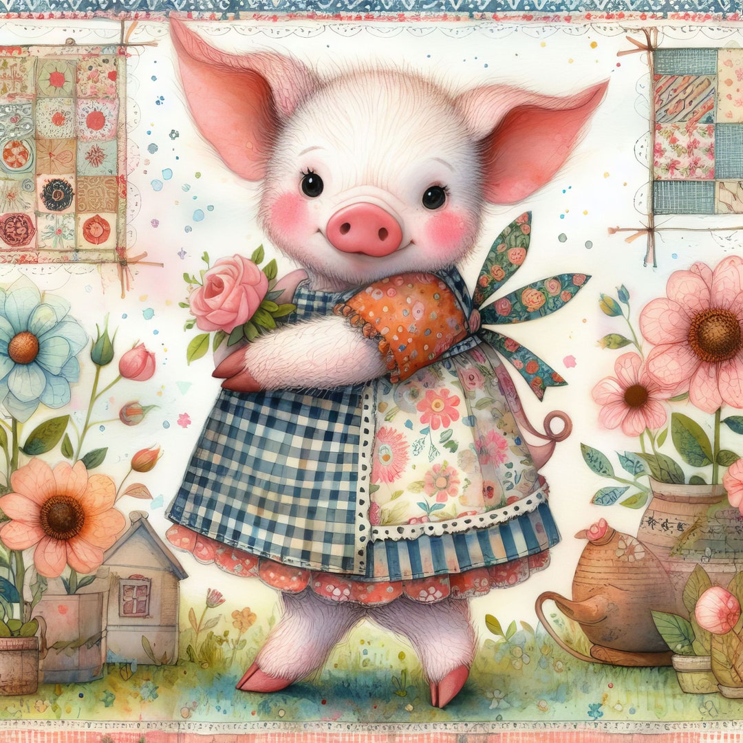 Calico Pig: Clip Art 10 High Res Watercolor Jpgs for Junk Journaling ...