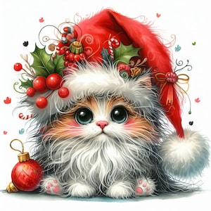 Cute Christmas Cat: Clip Art 10 High Res Watercolor Jpgs Junk ...