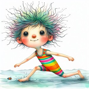 Quirky Swimming Boy: 10 High Res Watercolor Jpgs, Junk Journaling ...
