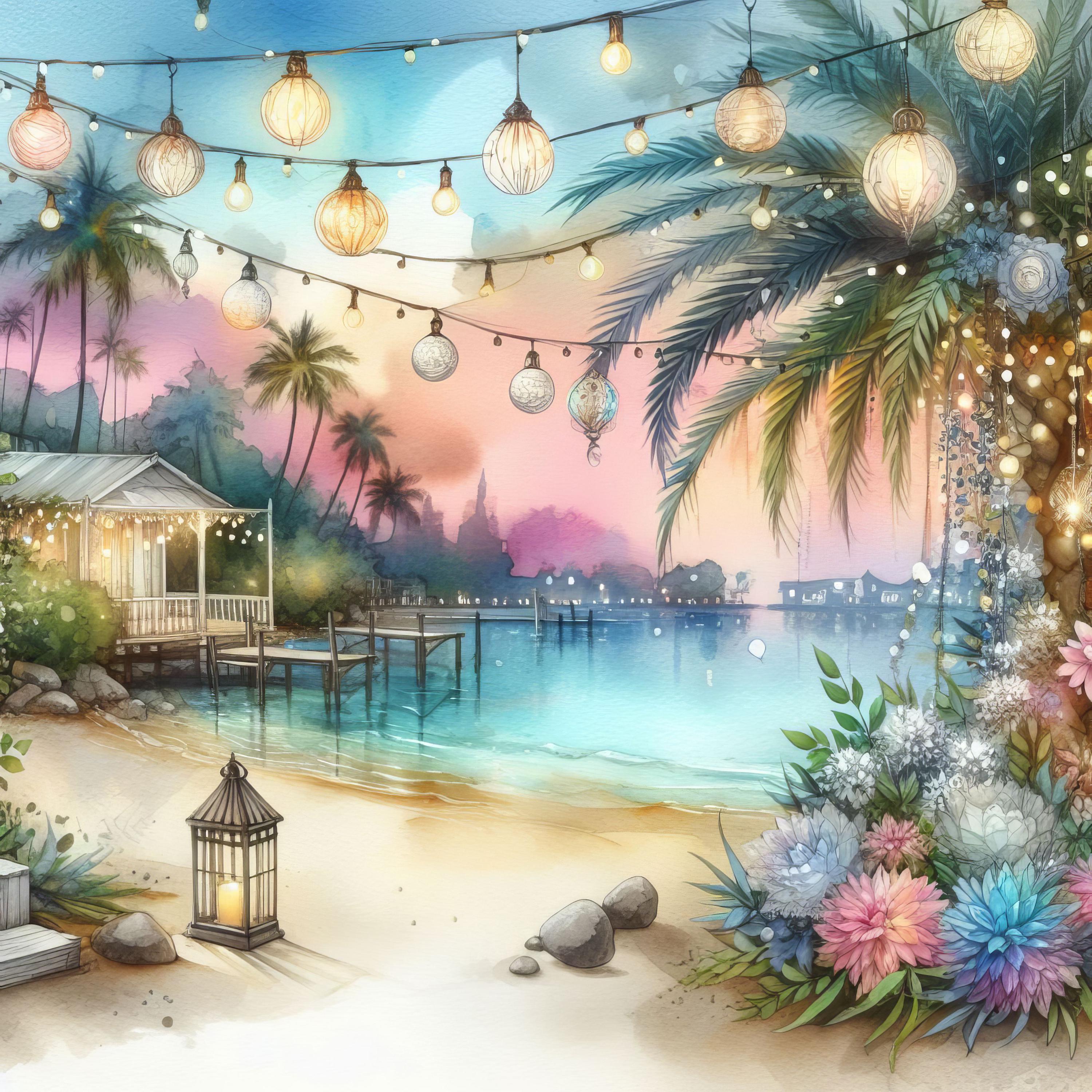 Tropical Summer Beach Clip Art 10 High Res Watercolor Jpgs for Junk ...