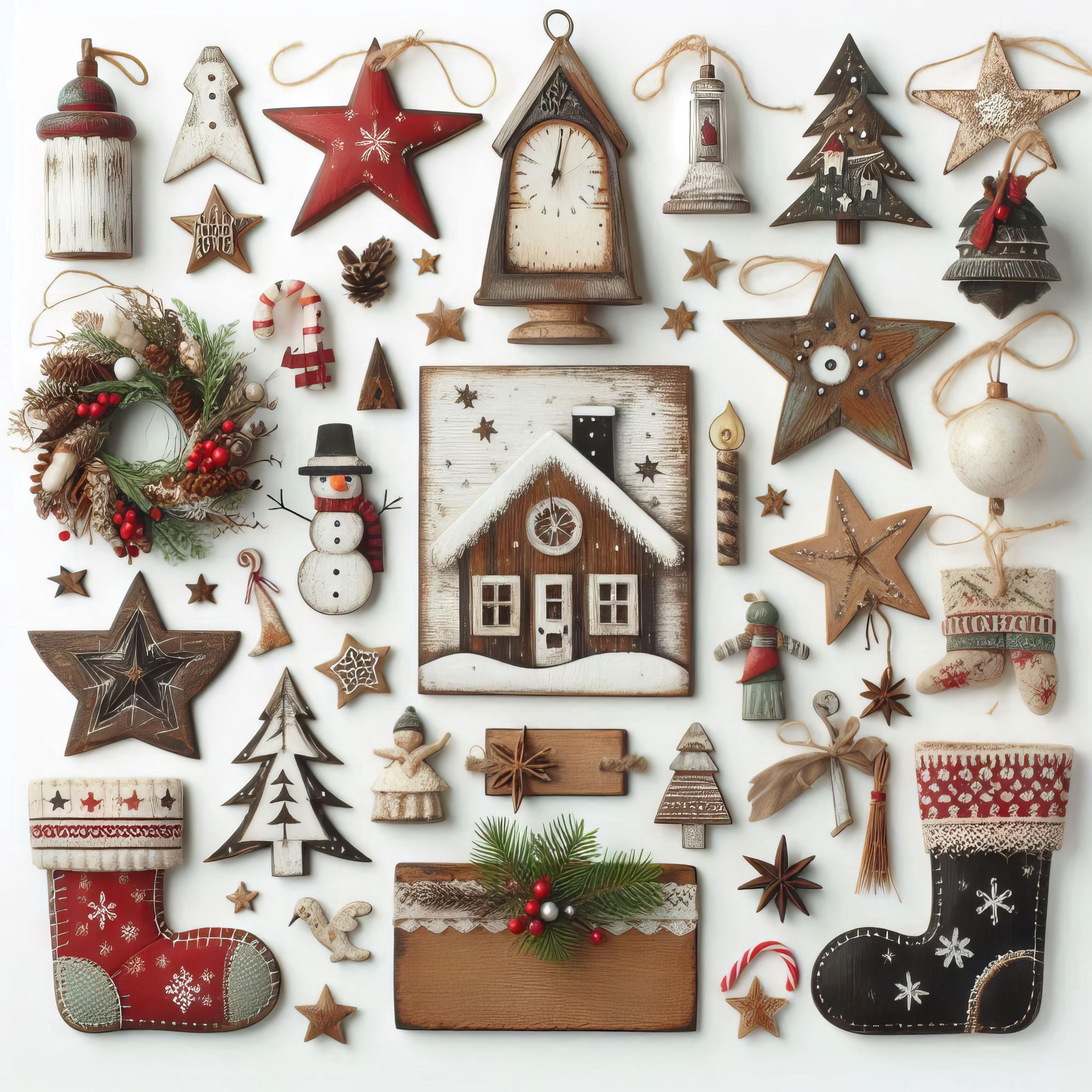 100+ Fussy Cut Primitive Christmas Images: High Res Watercolor Jpgs ...