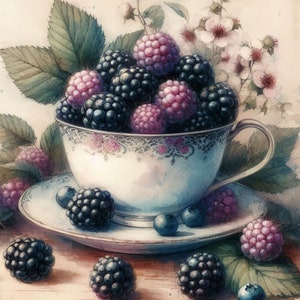 Teacup Blackberries Clipart Bundle 10 High Res Watercolor Jpgs for Junk ...
