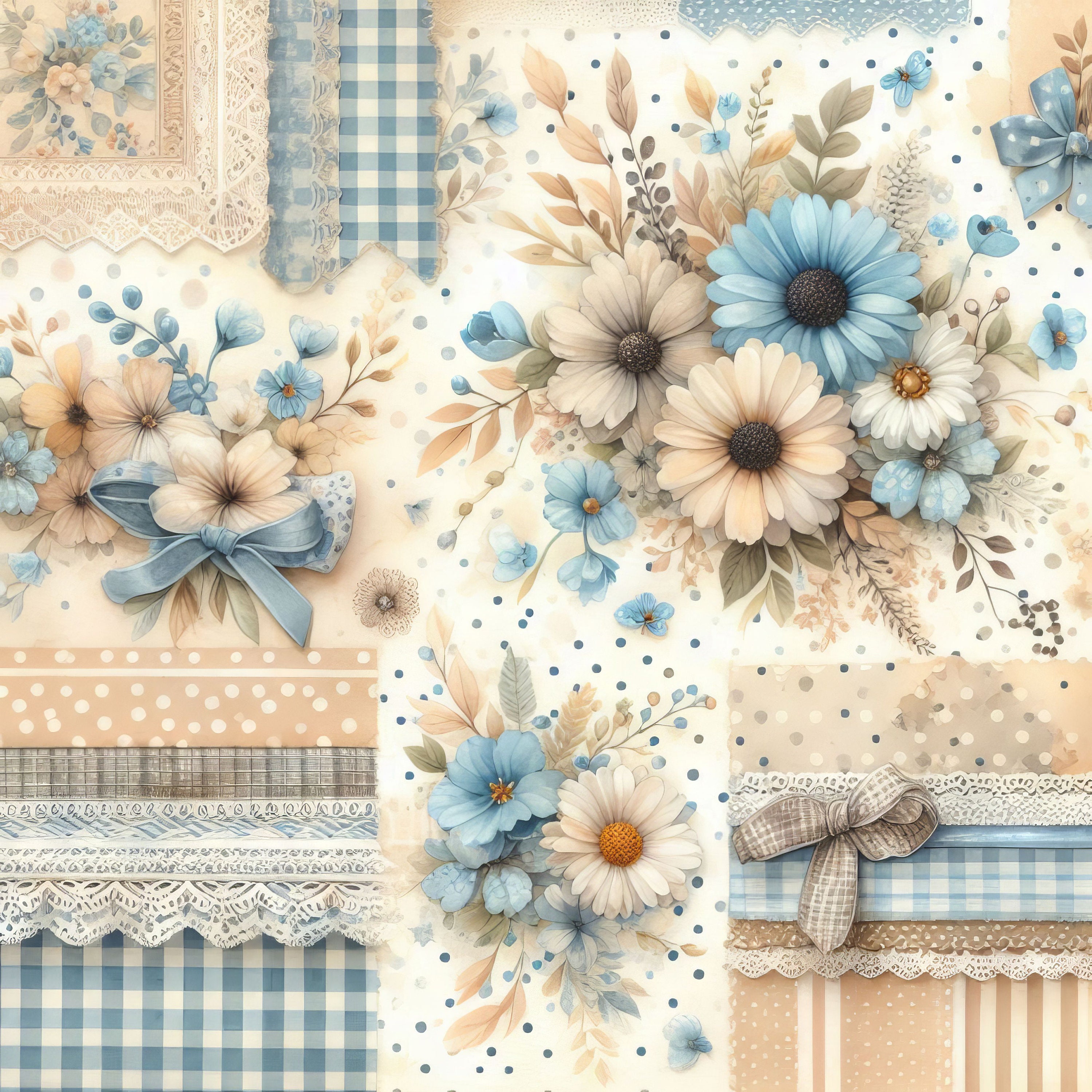 Blue Calico Paper Clip Art Bundle 10 High Res Watercolor Jpgs for Junk ...