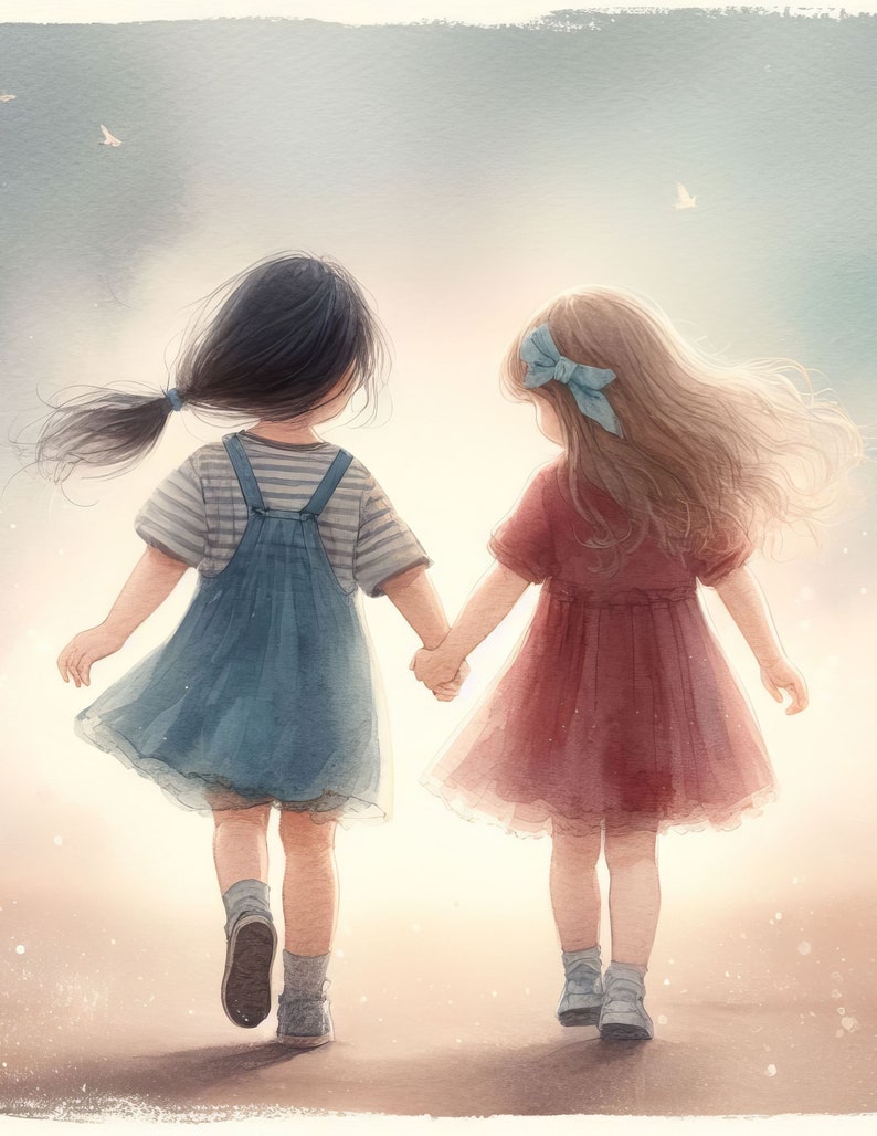 Best Friends Little Girls: Clip Art, 10 High Res Watercolor Jpgs, Junk ...