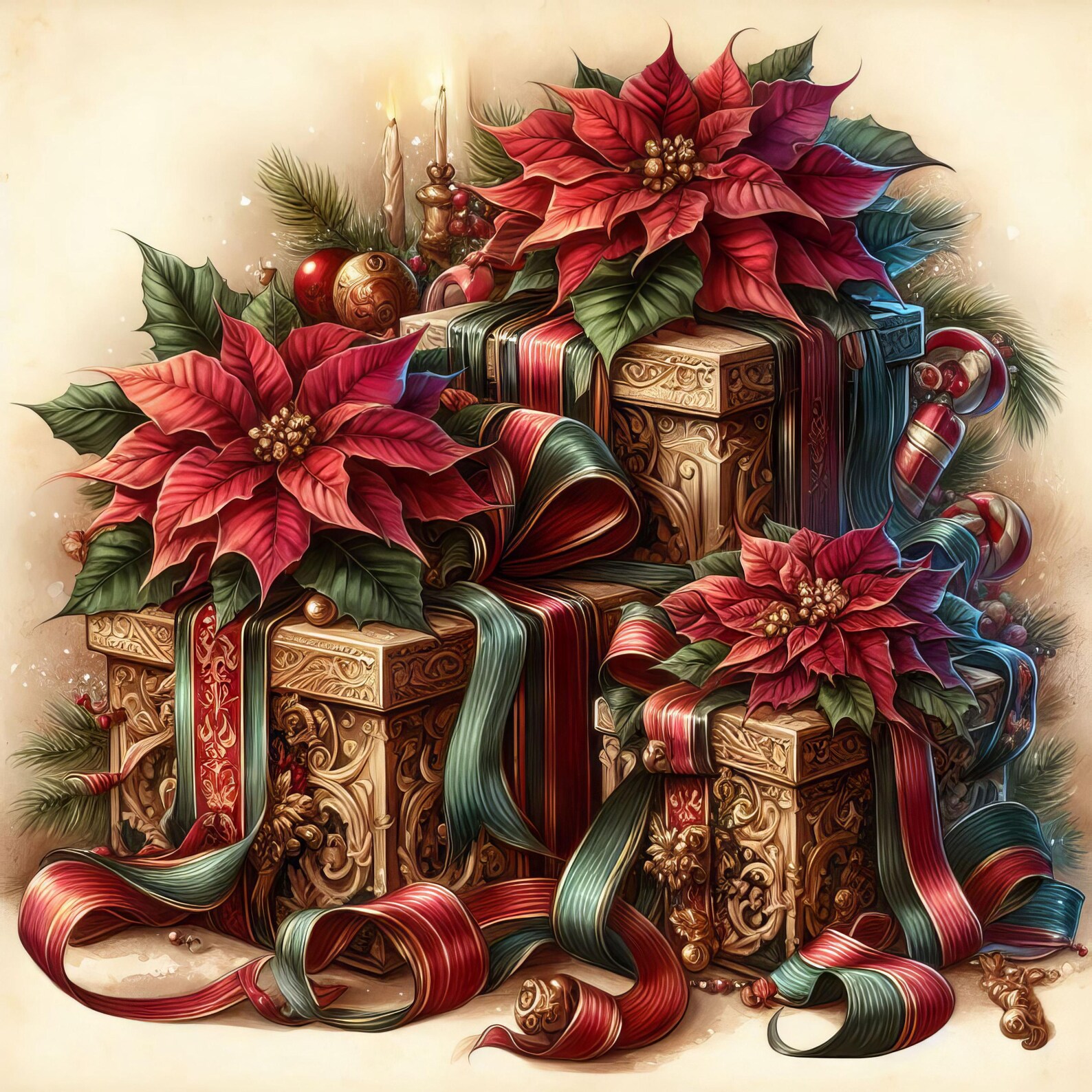 Vintage Christmas Packages: Clip Art, 10 High Res Watercolor Jpgs, Junk ...