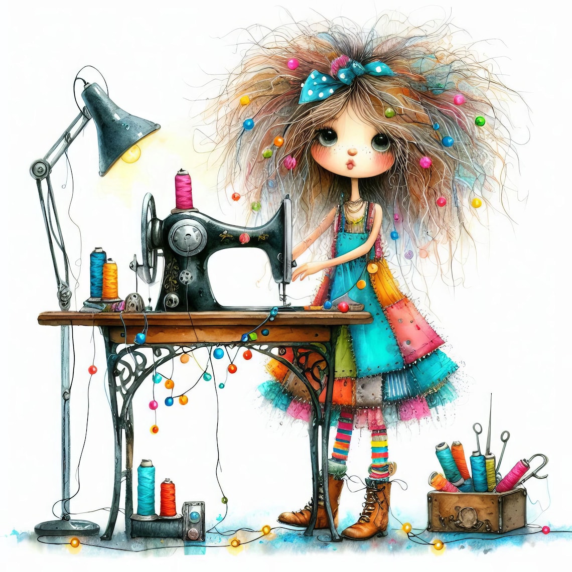 Whimsical Sewing Clip Art 10 High Res Watercolor Jpgs for Junk ...