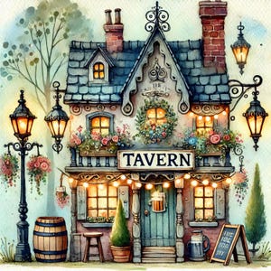 Whimsical Tavern: 10 High Res Watercolor Jpgs, Junk Journaling ...