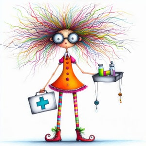 Quirky Nurse Clip Art 10 High Res Watercolor Jpgs for Junk Journaling ...