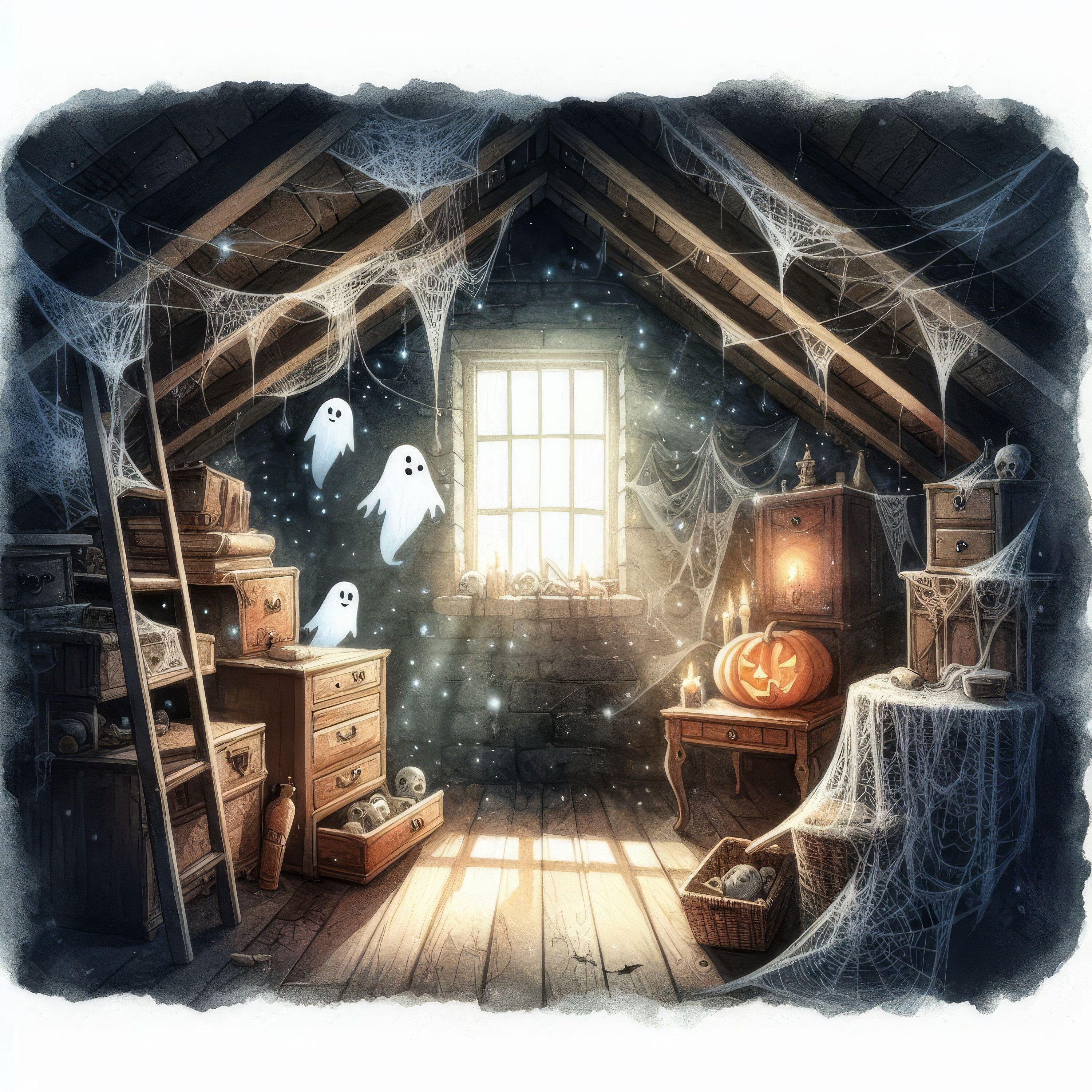 Haunted Attic: Clip Art, 10 High Res Watercolor Jpgs, Junk Journaling ...