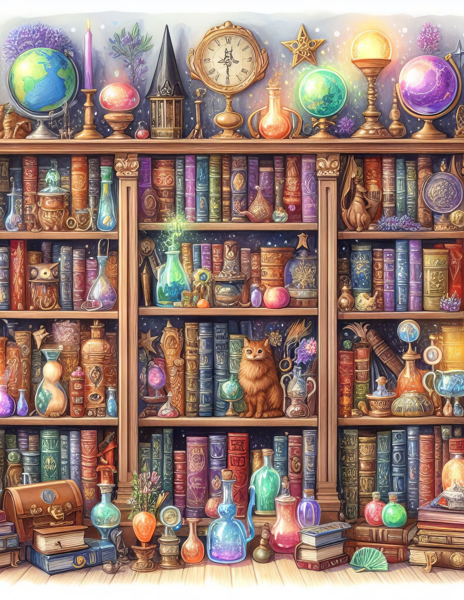 Magical Bookcase 10 High Res Watercolor Jpgs for Junk Journaling ...