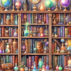 Magical Bookcase 10 High Res Watercolor Jpgs for Junk Journaling ...