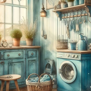 Blue Laundry Room Clipart Bundle 10 High Res Watercolor Jpgs for Junk ...