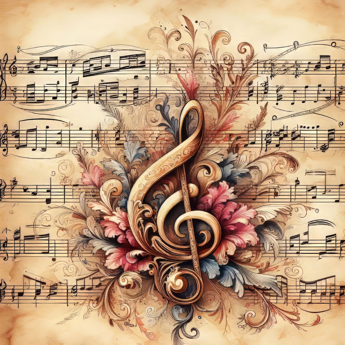 Vintage Sheet Music Clip Art 10 High Res Watercolor Jpgs for Junk ...
