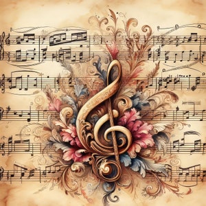 Vintage Sheet Music Clip Art 10 High Res Watercolor Jpgs for Junk ...